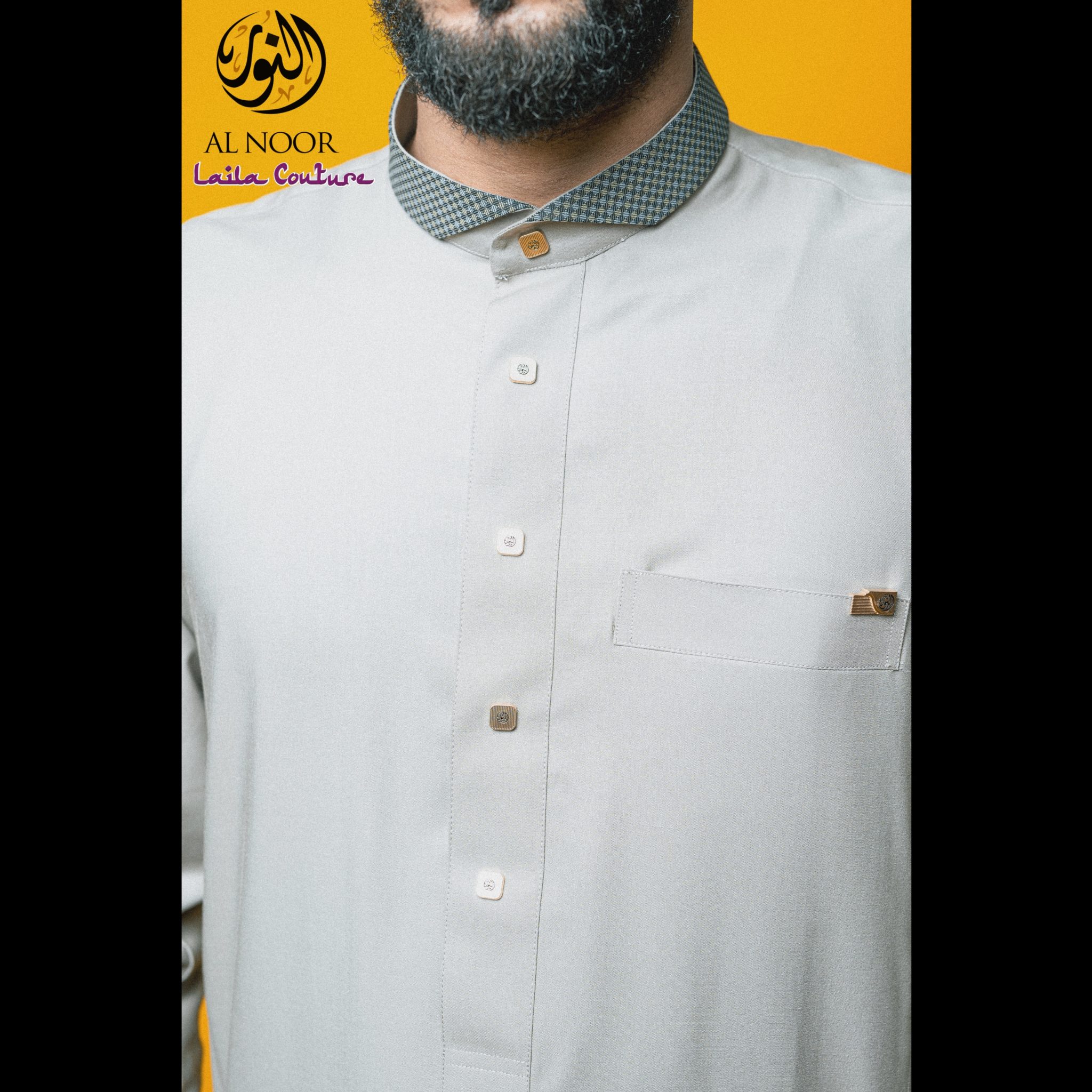 Al Noor Split collar Thobe – Laila Couture