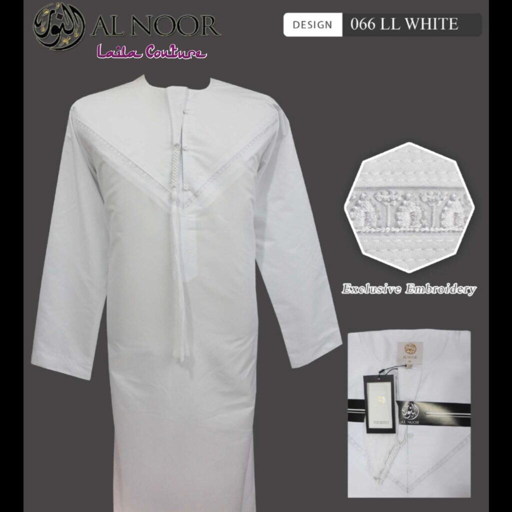SALE – Al Noor White Emirati Kandora (stiff fabric) – Laila Couture